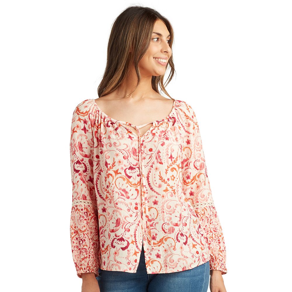 Women's AB Studio Button-Front Peasant Top