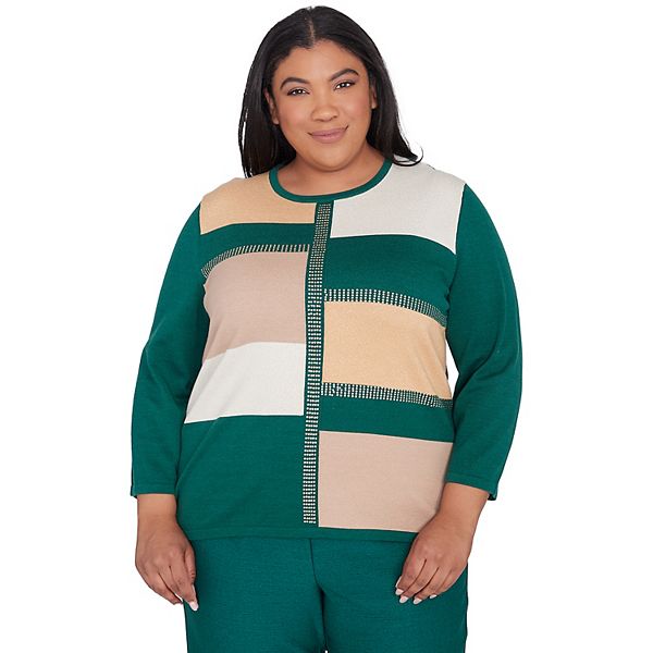 Plus Size Alfred Dunner Color Blocking Gold Trim Sweater