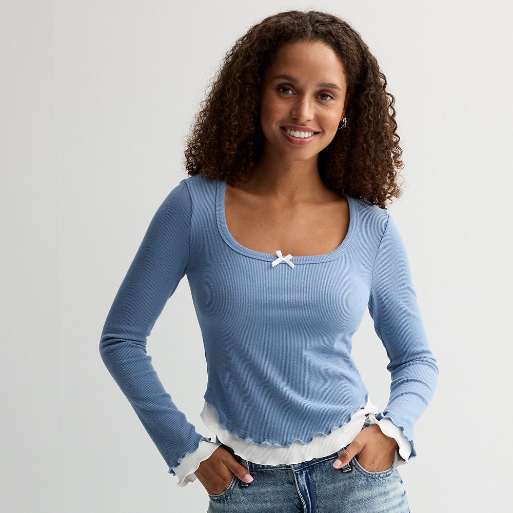 Juniors' madden girl Cozy Long Sleeve Ribbed Top