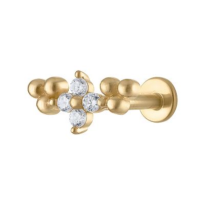 Amella Jewels 14k Gold Cubic Zirconia Flower and Bead Internally Threaded Cartilage Earring
