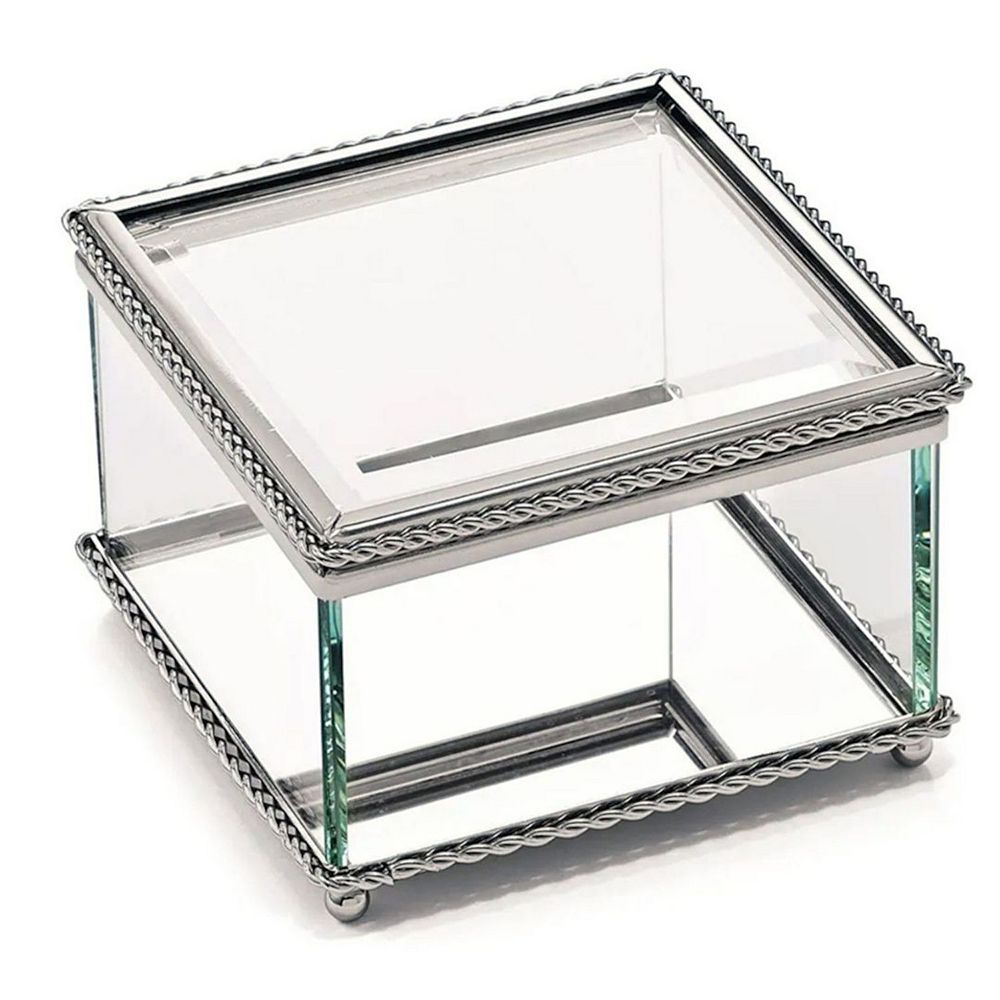 3.75" Square Glass Box With Hinged Lid