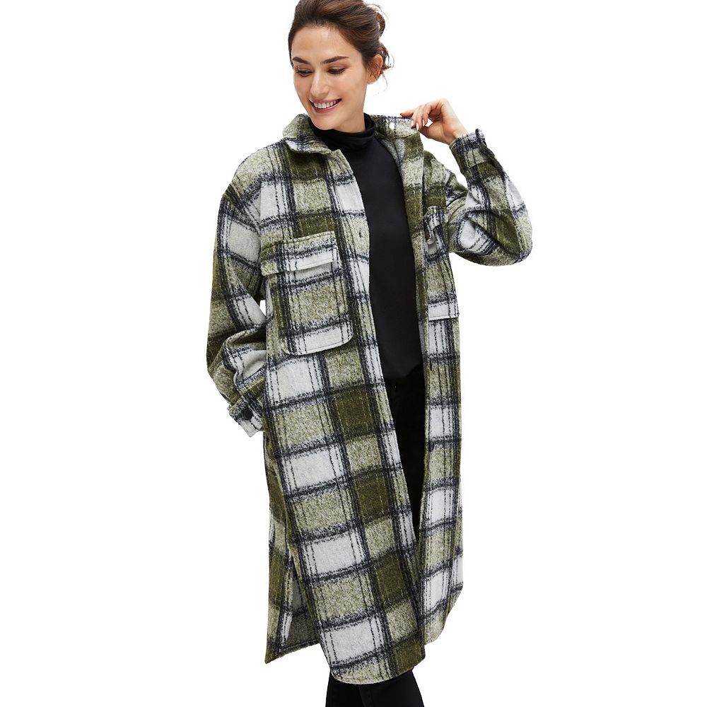 ellos Plus Size Button Front Long Shirt Jacket