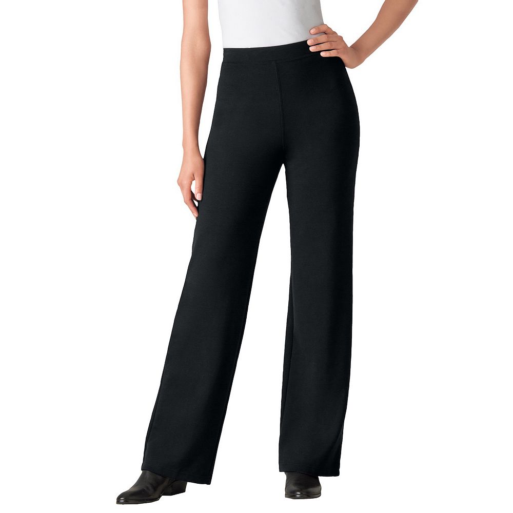 Woman Within Plus Size Stretch Ponte Knit Pull-On Wide-Leg Pants