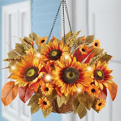 Collections Etc Led Lighted Hanging Artificial Sunflower Basket