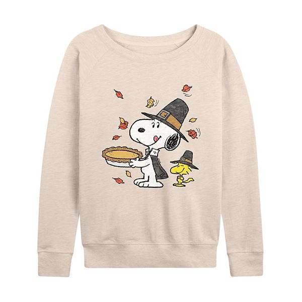Women's Peanuts Snoopy & Woodstock Thanksgiving French Terry Long ...