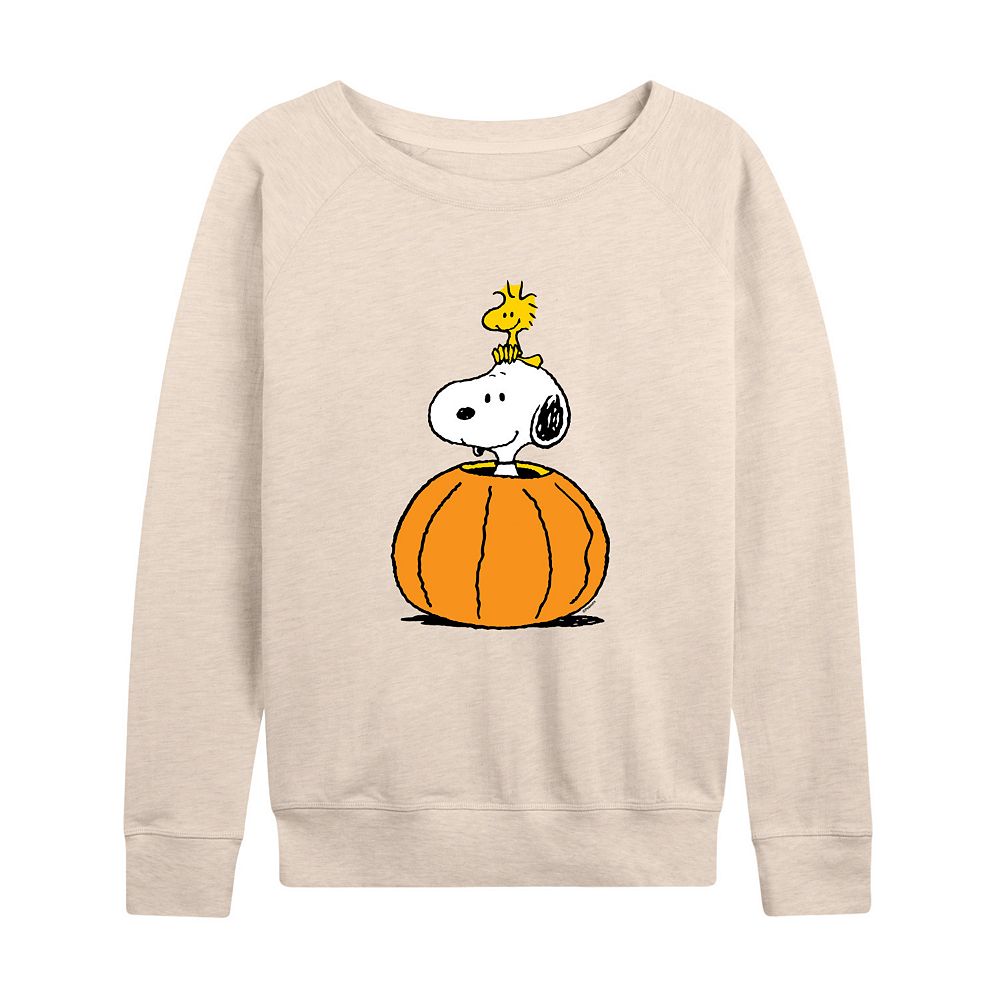Women's Peanuts Snoopy & Woodstock Pumpkin French Terry Long Sleeve Tee