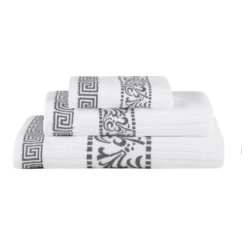 SUPERIOR 3 pc Athens Cotton With Greek Scroll & Floral Pattern Towel Set