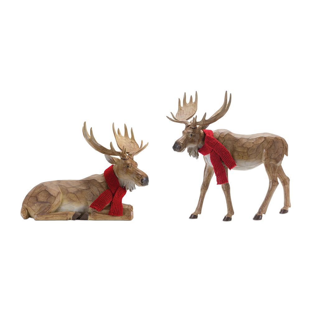 Melrose Carved Winter Moose with Scarf 2-pc. Set