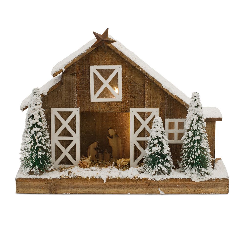 Melrose LED Flocked Nativity Stable Table Decor