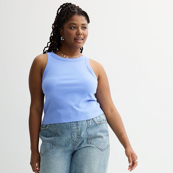 Juniors' Plus Size SO® High Neck Rib Tank Top