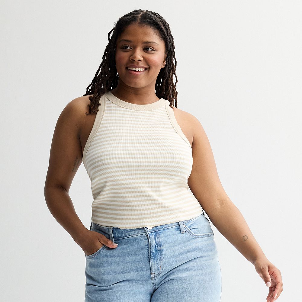 Juniors' Plus Size SO® High Neck Rib Tank Top
