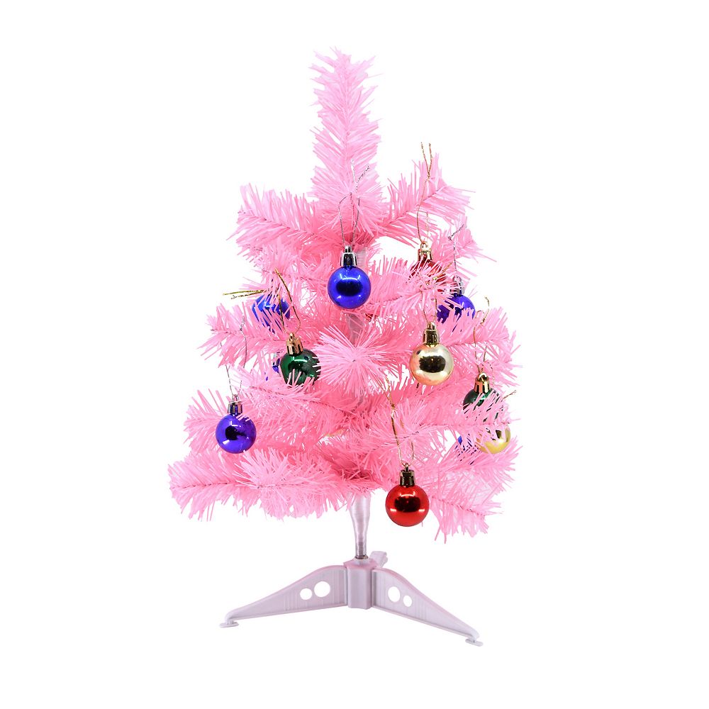 Tabletop Pink Artificial Christmas Tree With Ornaments