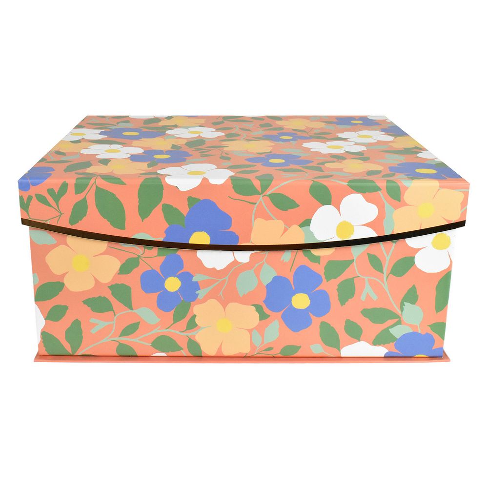 Celebrate Together Large Coral Floral Hinged Paper Storage Box