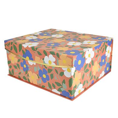 Celebrate Together Large Coral Floral Hinged Paper Storage Box