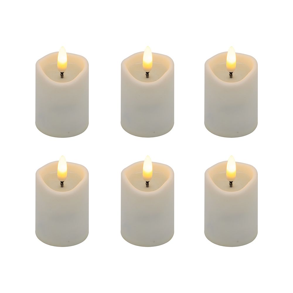 LumaBase Luminarias Battery Operated 3D Wick Flame Mini Pillars 6-pk. Set