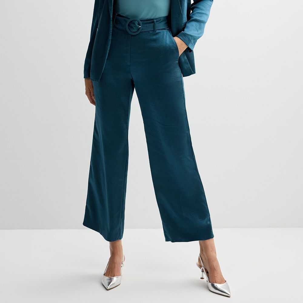 Women's Nine West Wide Self-Belt Satin Trouser