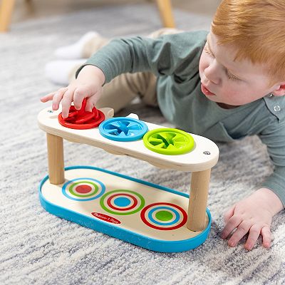 Melissa Doug Match Push Spinning Tops Wooden Developmental Skills Learning Toy