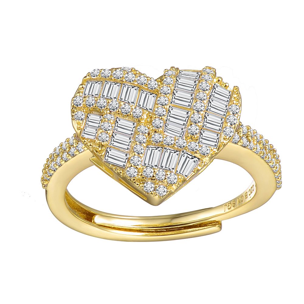 14k Gold over Silver Cubic Zirconia Puffed Heart Ring