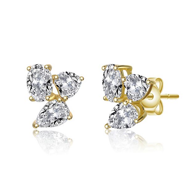 Sterling Silver Cubic Zirconia Triple Cluster Stud Earrings