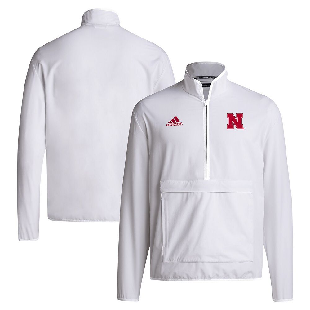 Men's adidas White Nebraska Huskers 2024 Coaches Sideline Half-Zip Jacket