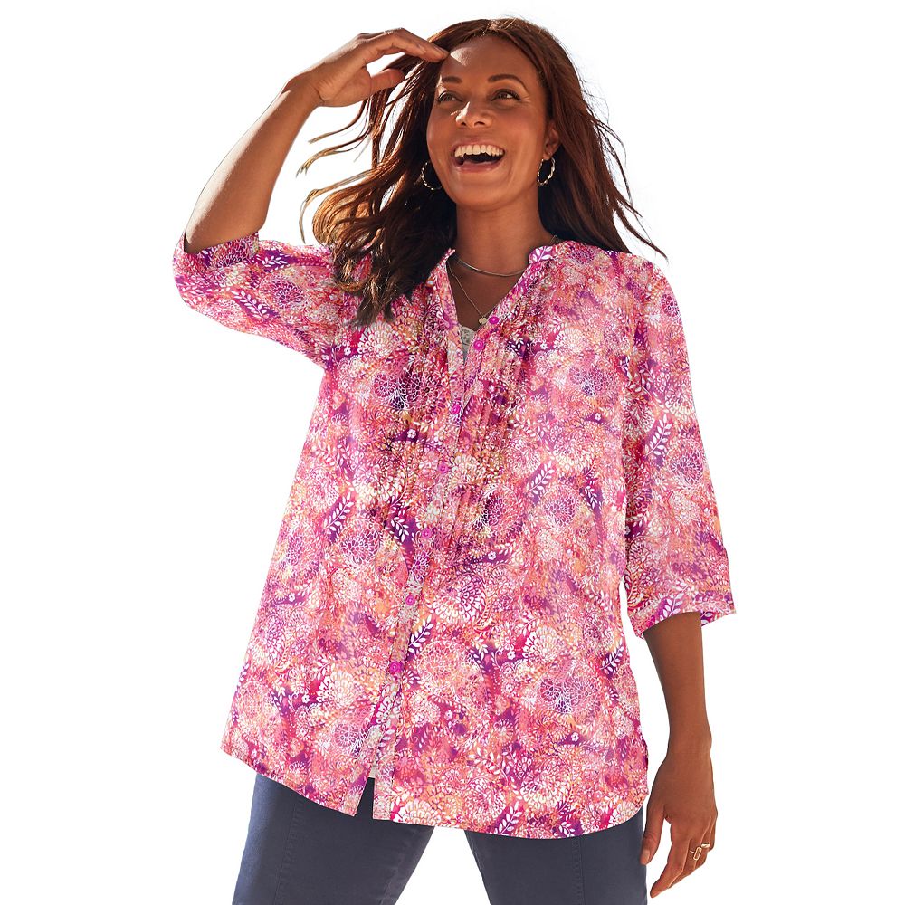 Catherines Women's Plus Size Pintuck Buttonfront Blouse