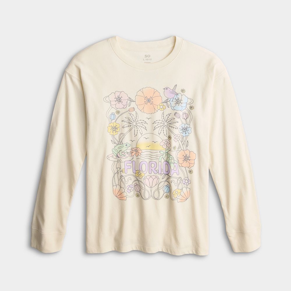Girls 6-20 SO® Long Sleeve Oversized Graphic Tee in Regular & Plus Size