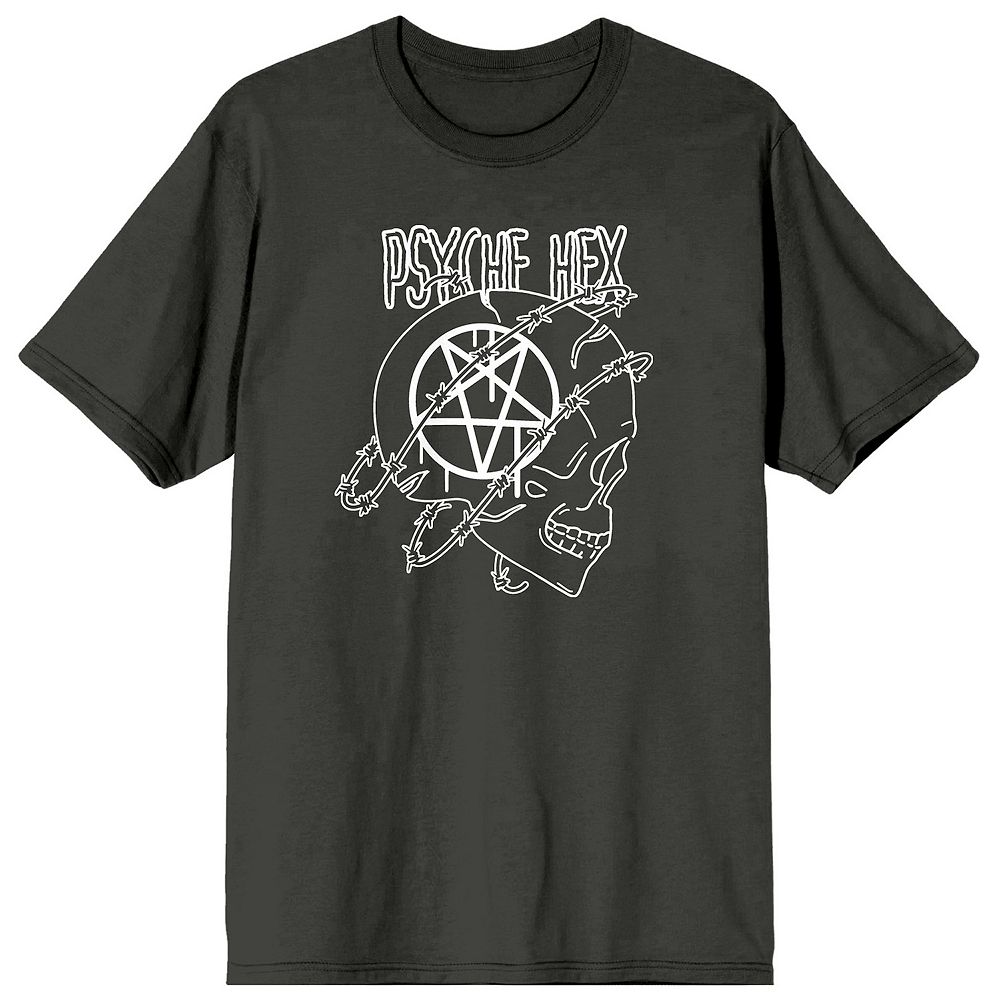 Men's Halloween Psyche Hex Pentagram Skull Graphic Tee