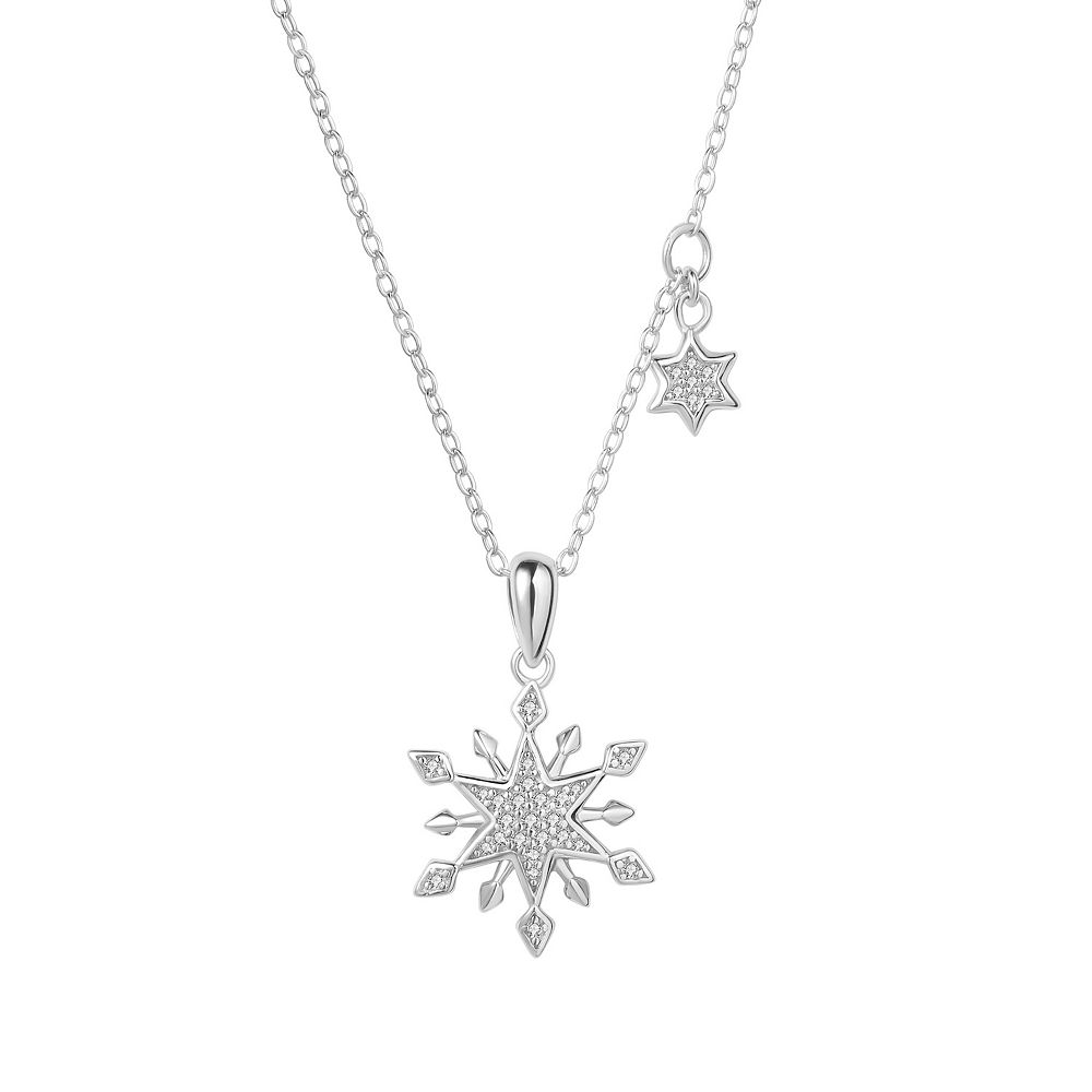 Sterling Silver 1/8 Carat T.W. Diamond Snowflake Pendant Necklace