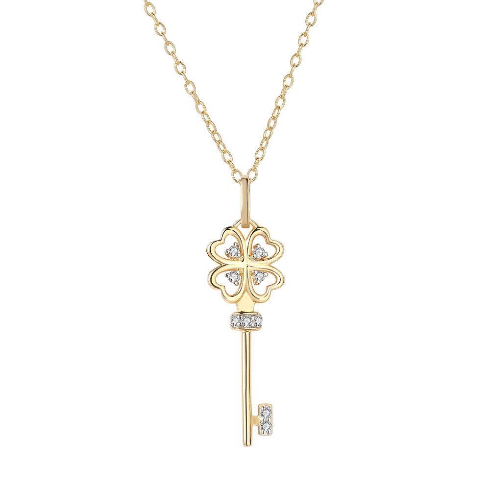 14k Gold Plated Sterling Silver 1/10 Carat T.W. Diamond Clover Leaf Key ...