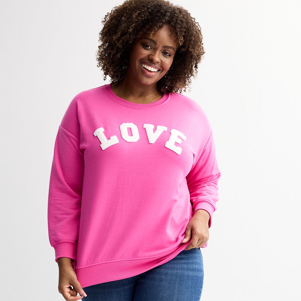 Plus Size Chelsea & Theodore Love Drop Shoulder Crewneck Pullover with ...