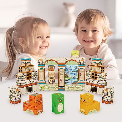 PicassoTiles 72 PC Magnetic Blocks Dinosaur World Theme, Magentic ...