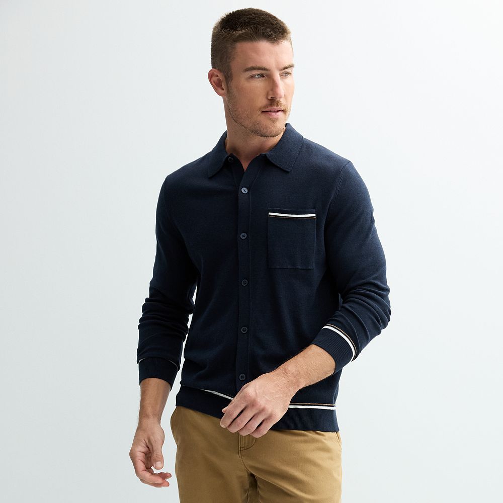Men's Apt. 9® Long Sleeve Button-Up Sweater Polo