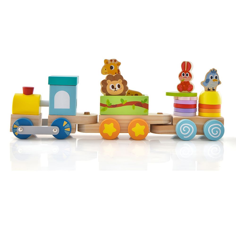 Wooden Stackable Educational Train Set With Colorful Animal Toys And ...