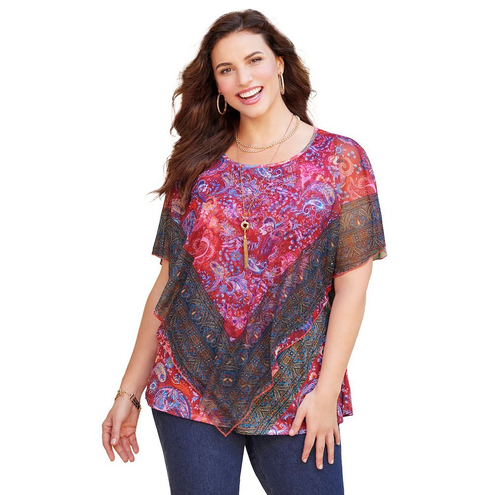 Catherines Women's Plus Size Poncho Duet Blouse