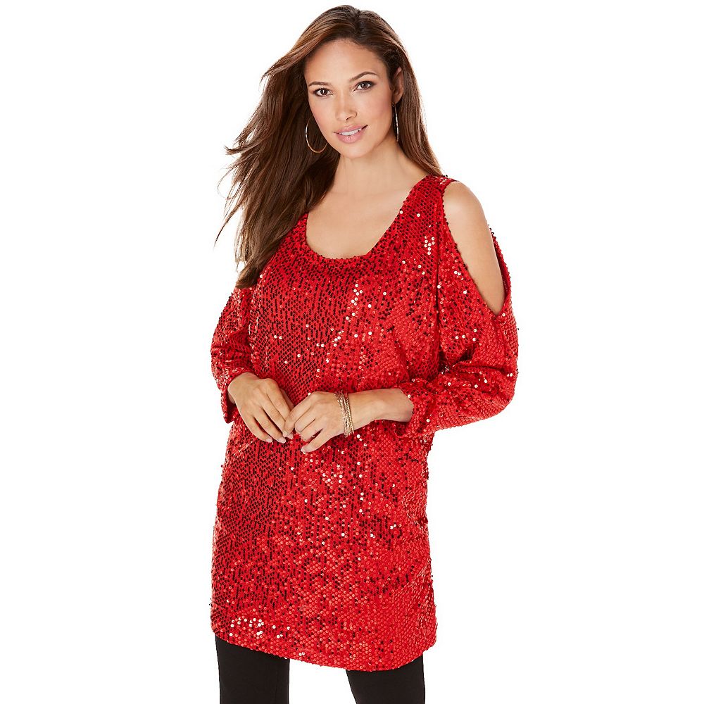 Roaman's Women's Plus Size Cold-shoulder Sequin Tunic