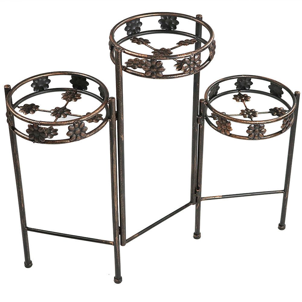 Sunnydaze Bronze Painted Metal 3-tier Staggered Folding Plant Stand - 29 In