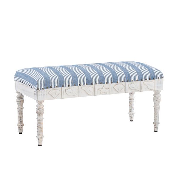 Linon Shelly Upholstered Wood Seashell Bench