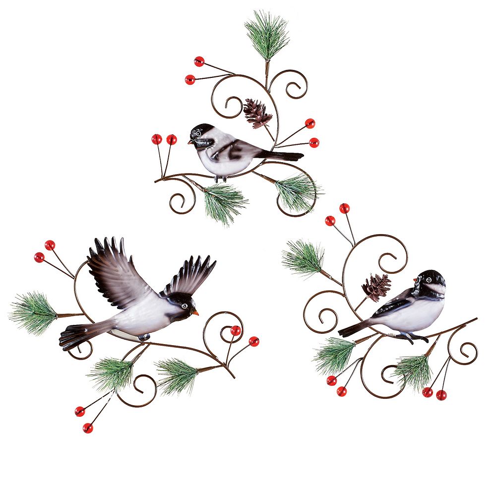 Collections Etc Hand-painted 3-piece Charming Chickadee Wall Trio