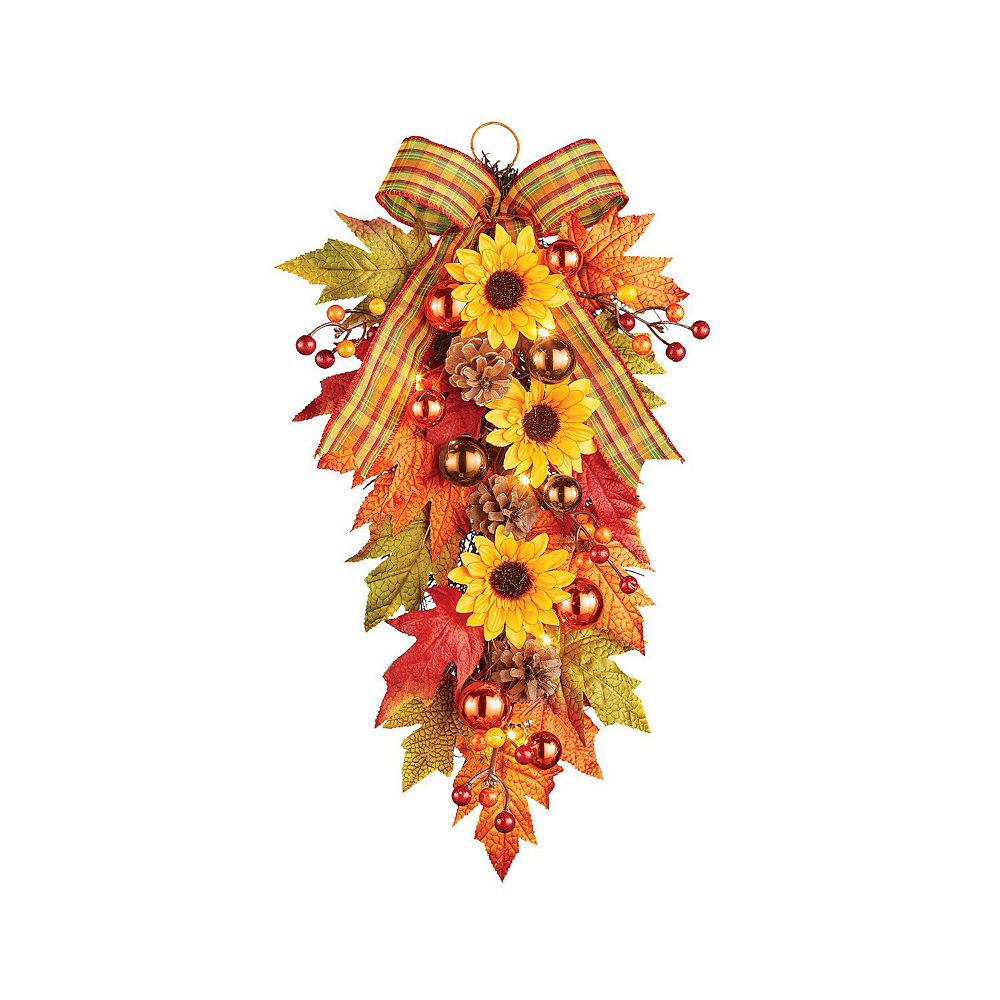 Collections Etc Led Lighted Autumn Harvest Sunflower Swag
