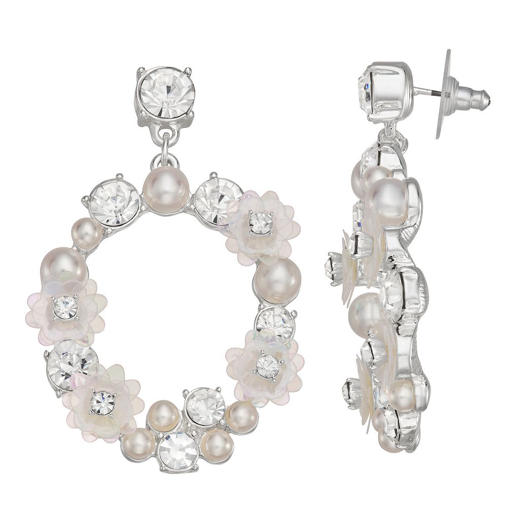 You're Invited Silver Tone Simulated Pearl & Simulated Crystal Round Drop Earrings