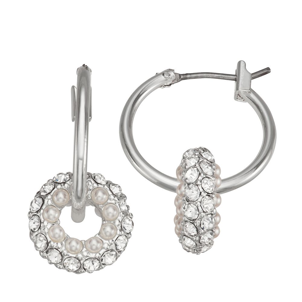 You're Invited Silver Tone Simulated Pearl & Simulated Crystal Hoop Drop Earrings