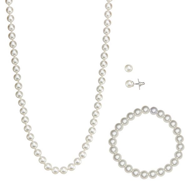You're Invited Silver Tone Simulated Pearl Necklace, Stud Earrings, and ...