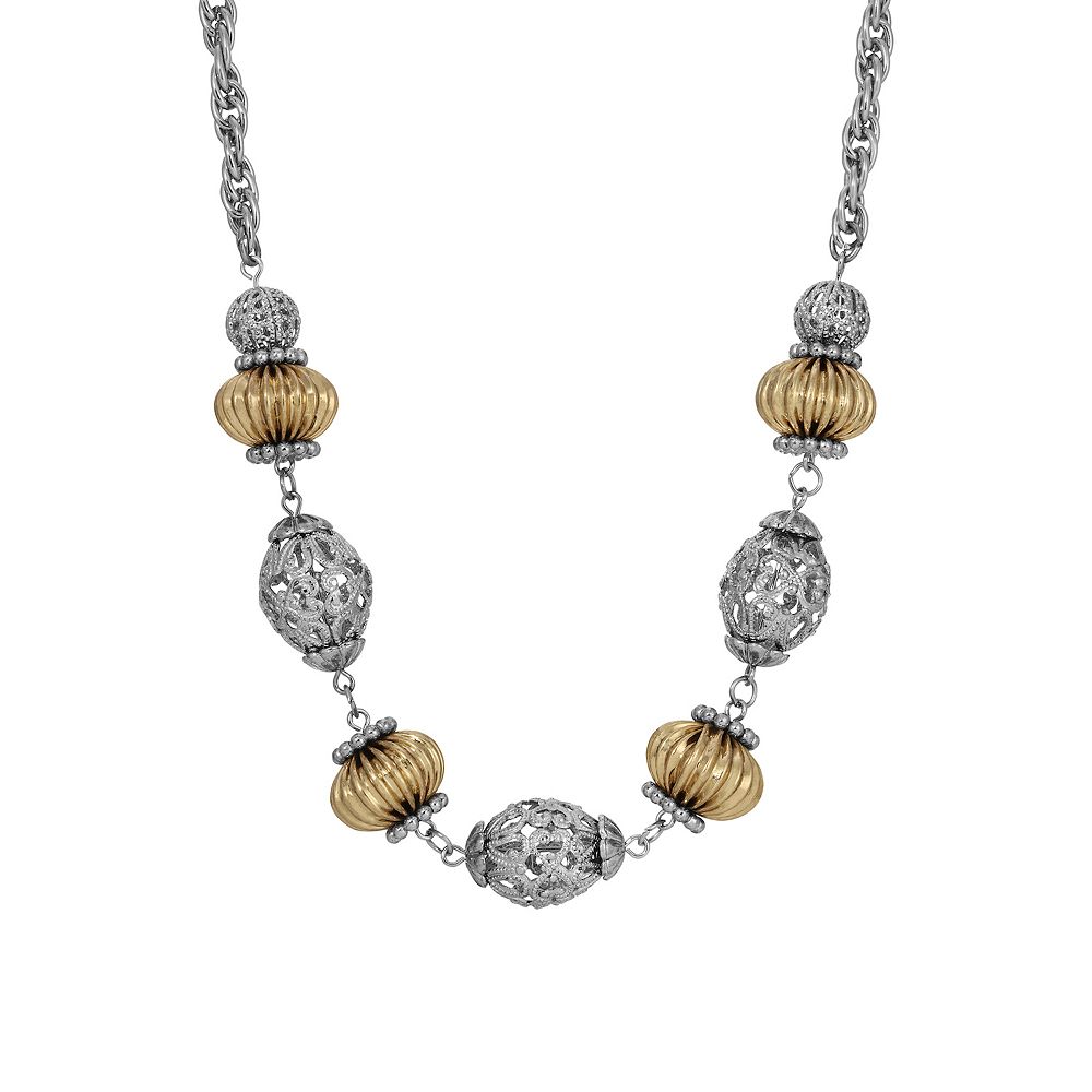 1928 Two-Tone Filigree & Texture Bead Necklace
