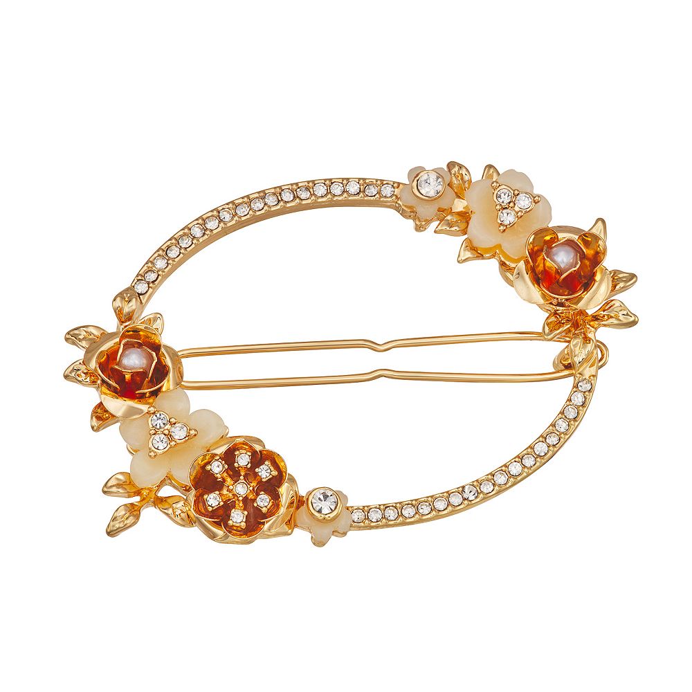 You're Invited Gold Tone Crystal Flower Round Barrette