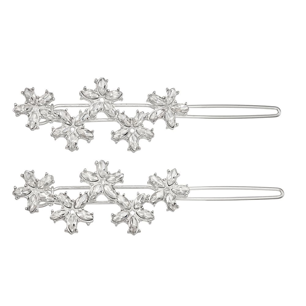 You're Invited Silver Tone Crystal Flower Bobby Pin Duo Set
