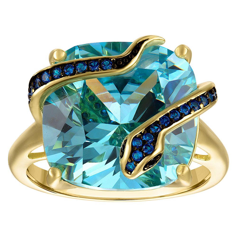 14k Gold over Sterling Silver Simulated Blue Topaz Snake Ring
