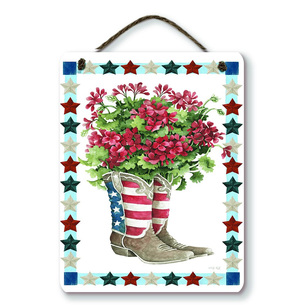 COURTSIDE MARKET Americana Cowboy Boots Bouquet Hanging Artboard Wall Decor