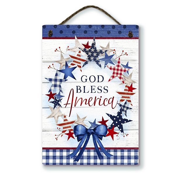 COURTSIDE MARKET God Bless America Rustic Hanging Artboard Wall Decor