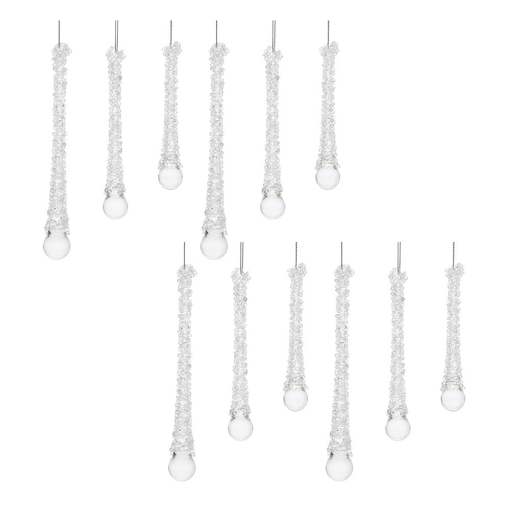 Melrose Beaded Glass Icicle Drop Ornaments 12 pc Holiday Decor Set