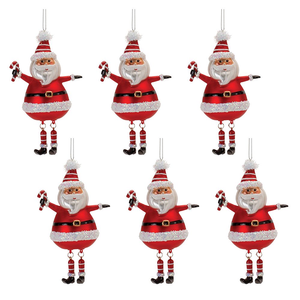 Melrose Glittered Glass Santa Ornaments 6 pc Holiday Decor Set